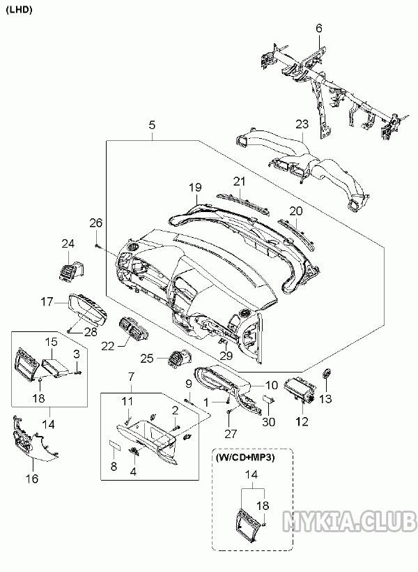 [Киа Пиканто 1 SA] передняя панель (торпедо) - Кузов и Салон Kia ...